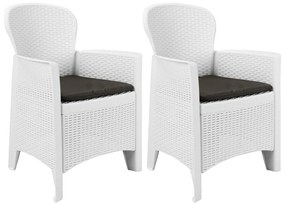 Zahradní židle 2 ks + podušky bílé plastové ratanový vzhled - Default Title