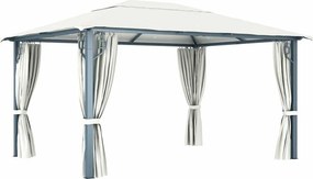 Altán se závěsy a světelnými LED řetězy 4 x 3 m krémový hliník 3070335