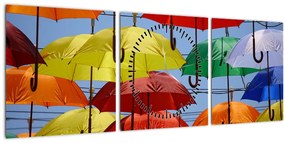 Obraz barevných deštníků (s hodinami) (90x30 cm)