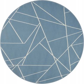 Kulatý moderní koberec do obývacího pokoje, modro krémový geometrický vzor 140 cm