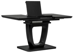 Jídelní stůl HT-430 BK 110+40x75 cm, černá skleněná deska, MDF a černý matný lak