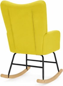 relaxační křeslo, houpací, dřevo/kov/textil, 96x62x79 cm, nohy světlé/žlutá, Dekorino KR20260135