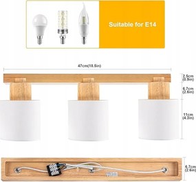 Stropní bodové svítidlo Lindby Wanessa, 47 cm, 3-bodové, dřevo, bílé, E14