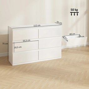 HOMCOM komoda s 3 zásuvkami, moderní bezúchytový design pro obývací pokoj, ložnici a předsíň – bílá (112 × 34 × 75 cm)