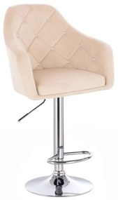 LuxuryForm Barová židle ROMA VELUR na stříbrném talíři - krémová