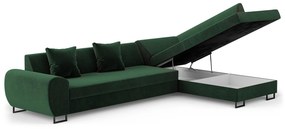 KOOKO HOME Rohová rozkládací sametová pohovka s úložným prostorem Calmato XL pravý roh