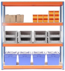 Fistar Regál 1800x1200x600 mm PROFESIONÁLNÍ, lakovaný 4-policový, nosnost 1600 kg - MODRO-ORANŽOVÝ