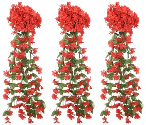 Umělé květinové girlandy 3 ks červené 85 cm