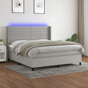 Box Spring Postel S Matrací A Led Textil Světle Šedá vodorovné pruhy 180