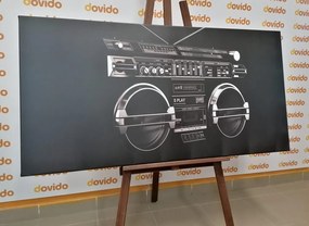 Obraz disco rádio z 90. let v černobílém provedení