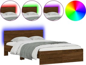 Rám postele s čelem a LED osvětlením hnědý dub 140 x 190 cm 3207629