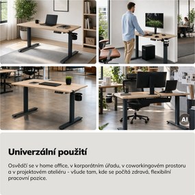 Elektrický stůl s regulací výšky ergonomický antracitový/dub sonoma,1200x600 mm: ARIA