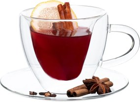 Termo sklenice, set 2 ks, šálek Heart s podšálky, ve tvaru srdce, 150 ml, HOTCOOL TYP 5