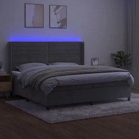 Box spring postel s matrací a LED světle šedá 200x200 cm samet 3139643