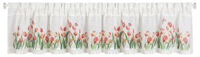 Bílá záclona na pásce STELLA s potiskem tulipánů 150x30 cm