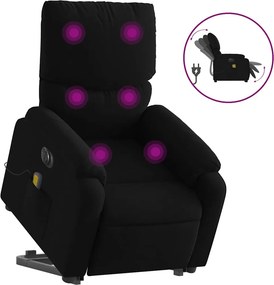 Elektrické zvedací masážní polohovací křeslo černé textil 3204862