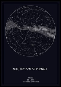 Plakát Hvězdná mapa vašeho životního okamžiku Velikost: A3 - 29,7x42 cm, Volba rámu: bez rámu, Vzhled: Modrá