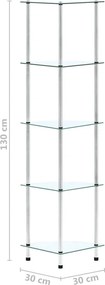 5patrová police průhledná 30 × 30 × 130 cm tvrzené sklo 249516