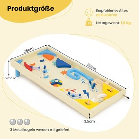 Costway Dřevěný hrací automat s otočnou tyčí 3 Dovednostní hra s míčky pro děti