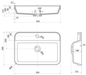 Sapho Sapho, BRAHEA zápustné umyvadlo, Rockstone, 55x39 cm, bílá mat, BE755