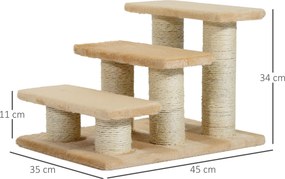 Schody pro kočky PawHut pro staré kočky s artritidou, výška schodu 11 cm, schody pro psy a kočky, plyš, krémová barva | Aosom.de