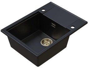 Sink Quality Sink55, kuchyňský granitový dřez 620x460x215 mm + zlatý sifon, černá, SKQ-SINK.C.1KKO.XG