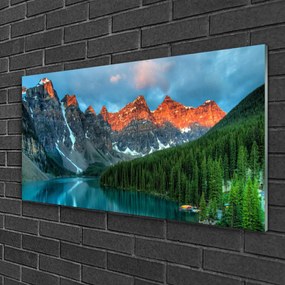 Obraz na skle Hora Les jezero Krajina 125x50 cm