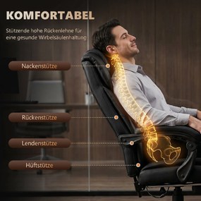 Vinsetto kancelářská židle s 6-bodovou vibrační masáží, otočná židle s vysokým sklápěcím opěradlem, nastavitelnou výškou a podnožkou s dálkovým ovlád…