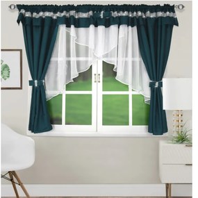 Hotová voálová trojdílná záclona s imitovanými zirkony 400x155cm,2 barvy Barva: tmavě zelená, Rozměr: 400x155cm