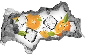 Wallmuralia Nálepka 3D díra na zeď Pomeranče s ledem 95x73 cm