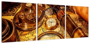Obraz - Historické pomůcky námořníků (s hodinami) (90x30 cm)