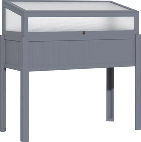 Outsunny Dřevěný Zahradní Záhon s Krytem 2-v-1 Skleník pro Rajčata Zeleninový Záhon Bylinkový Záhon na Balkon a Terasu Polykarbonát Šedý 120 x 54 x 11