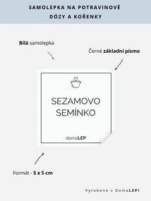 SEZAMOVO SEMÍNKO – bílá samolepka na dózu, základní písmo, 5 x 5 cm | DomaLEP
