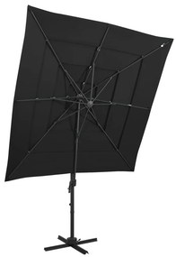 4stupňový zahradní slunečník s hliníkovou tyčí černý 250x250 cm 313826