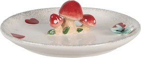 Bílý dezertní talířek se srdíčky a houbičkami - Ø 21*4 cm