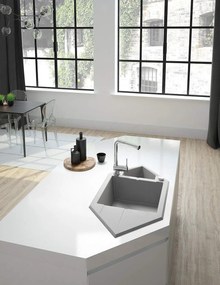 Deante Hexon, 1,5-komorový granitový dřez 995x500x204 mm, šedá metalíza, DEA-ZQP_S653