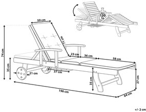 Lehátko z akátového dřeva s šedým polštářem JAVA Beliani