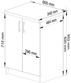 Spodní kuchyňská skříňka s deskou LIMA S60 bílá / dub sonoma