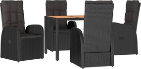 5dílný zahradní jídelní set s poduškami černý polyratan 3157598