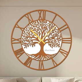 dřevo života Nástěnné hodiny STROM Zvolte barvu dekoru: Třešeň, Zvolte velikost hodin (cm): 35x35, Barva ručiček: Zlaté