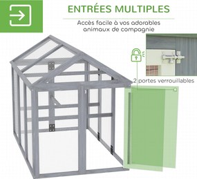 PawHut venkovní výběh pro slepice, 1,18 m² (140 x 88,5 x 106 cm), zamykatelné dveře, masivní smrkový rám, pletivo, pro 1–3 slepice, šedý