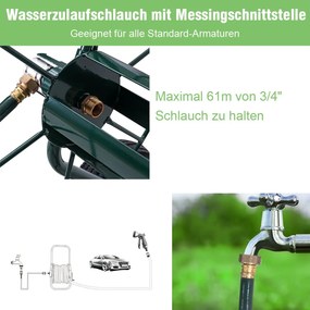 Costway Kovový vozík na hadice s 2 pneumatikami a klikou pro 61 M 3/4" vozík