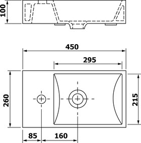 Sapho Sapho, MINOS keramické umývátko 45x26cm, levé