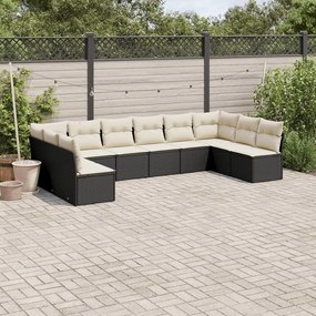 vidaXL 10dílná zahradní sedací souprava s poduškami polyratan [3218089] Barva: Černá a krémová