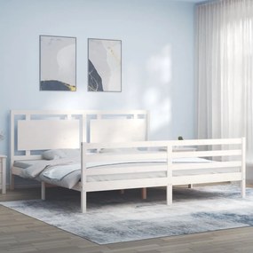 Rám postele s čelem bílý Super King masivní dřevo,  3194067 HangarStore.cz