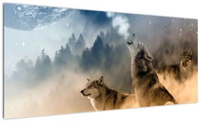 Obraz - vyjící vlci (100x40cm)