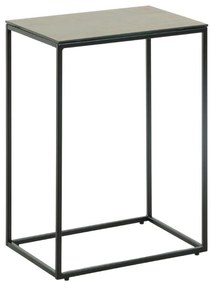 OnaDnes -20% Antracitově šedý keramický odkládací stolek Kave Home Rewena s kovovou podnoží 45 x 30 cm