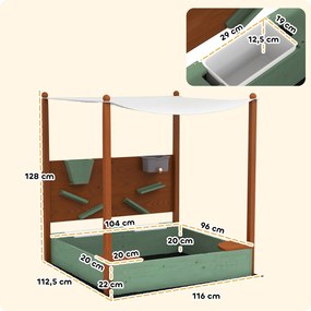 AIYAPLAY Pískoviště s Krytem 116 x 112,5 cm z Impregnovaného Masivního Dřeva s Lavicemi, Pokrytí, Pískové Hračky, Pískoviště na Terasu, Balkon, Zahra…