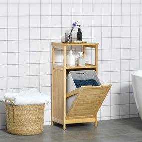 Samostatná skříňka do koupelny kleankin z bambusu s košem na prádlo - úsporná skříňka do koupelny - rozměry 40Š x 30H x 86,5V cm