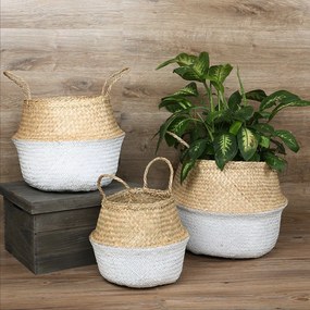Tutumi, přírodní koš Boho 32x32x28 cm 381181B, hnědá-bílá, HOM-06660